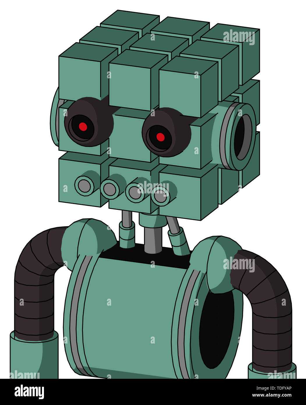 Portrait style green mech with cube head and pipes mouth and black ...