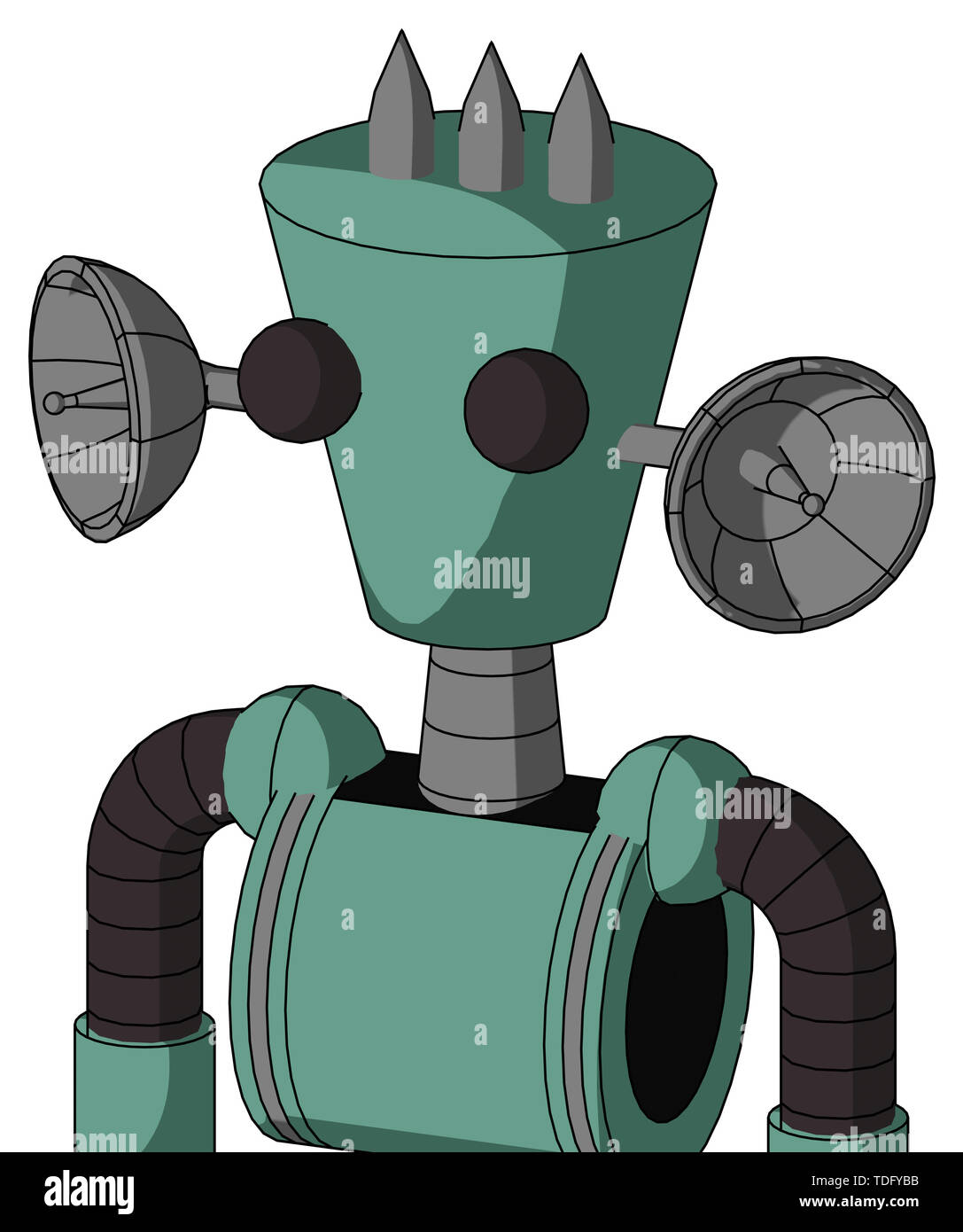 Portrait style green mech with cylinder-conic head and two eyes and ...