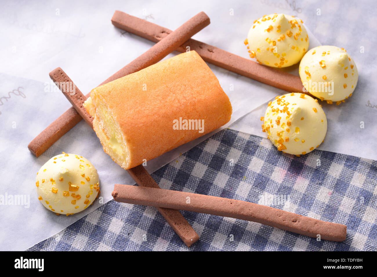 Meal cake on a picnic cloth. Afternoon tea Stock Photo - Alamy