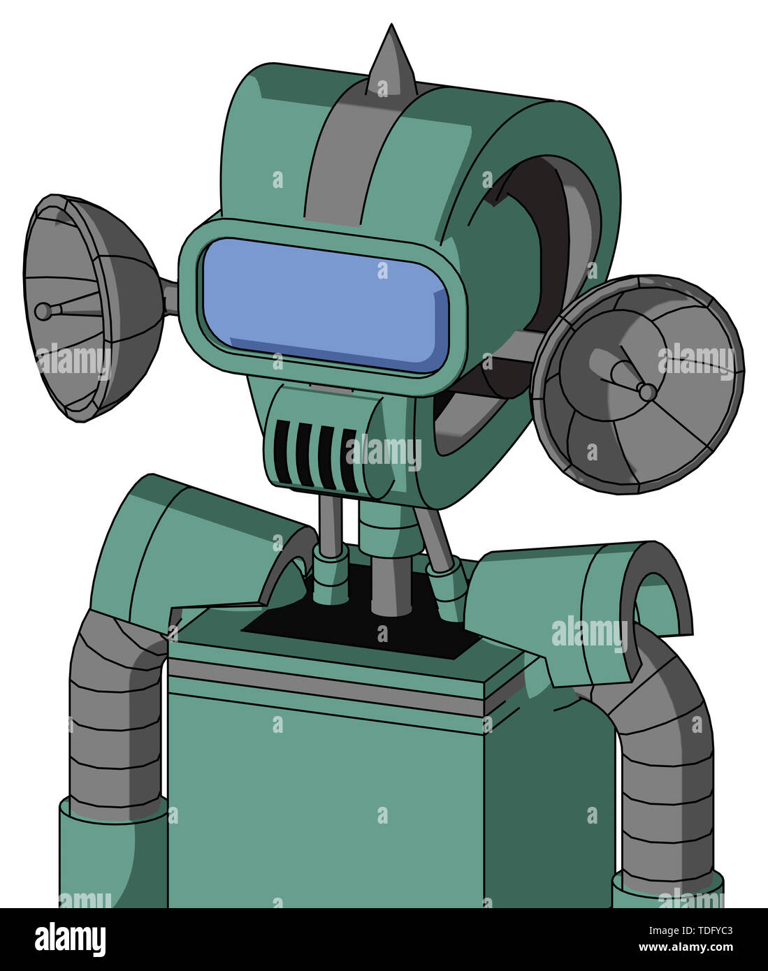Portrait style green mech with droid head and speakers mouth and large ...