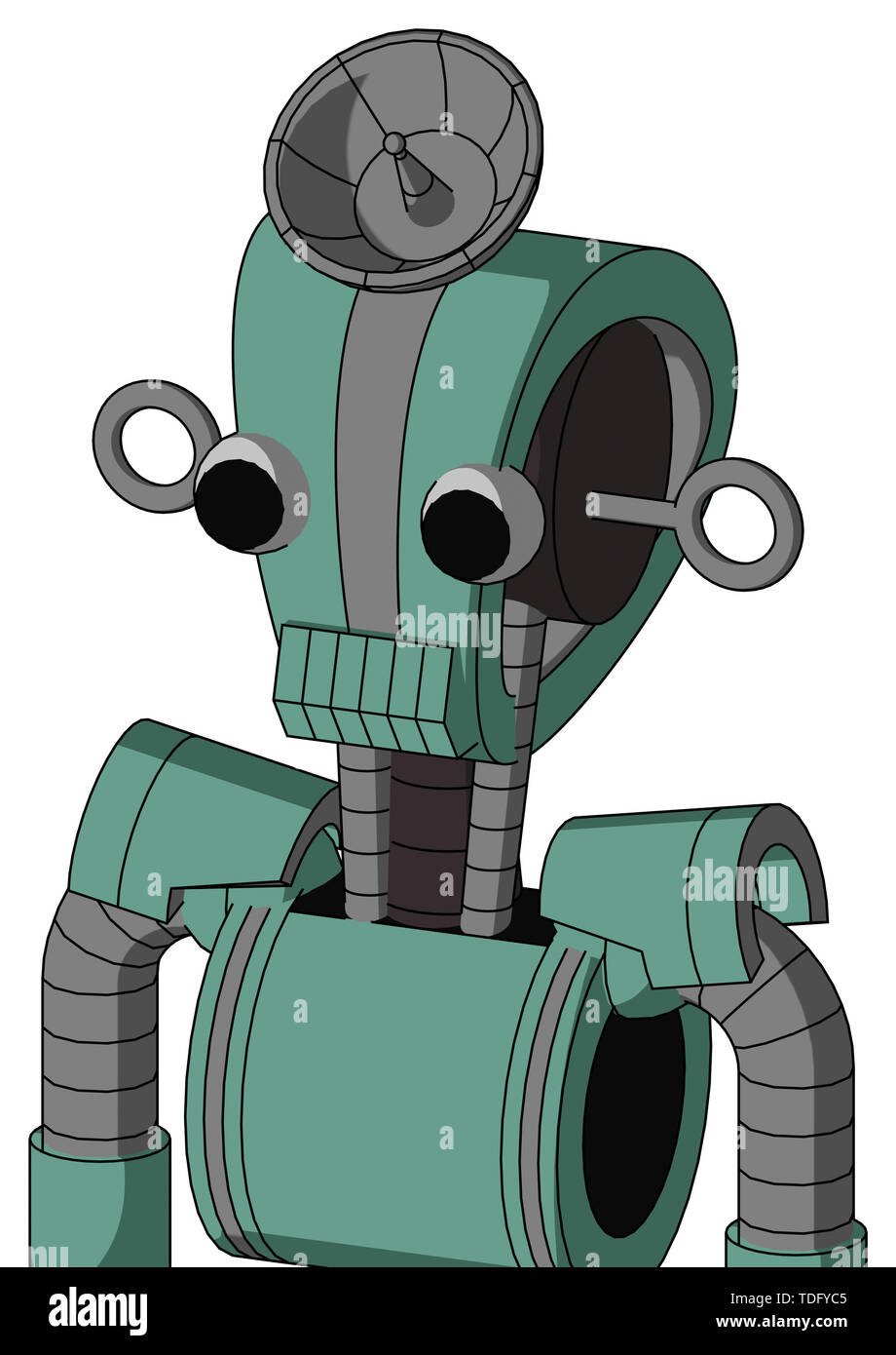 Portrait style green mech with droid head and toothy mouth and two eyes ...