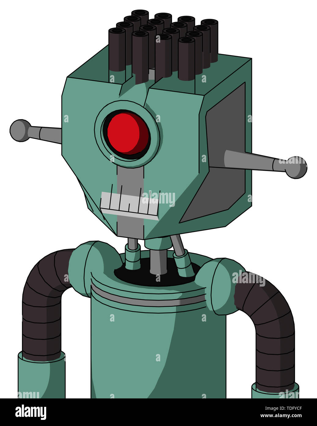 Portrait style green mech with mechanical head and teeth mouth and ...