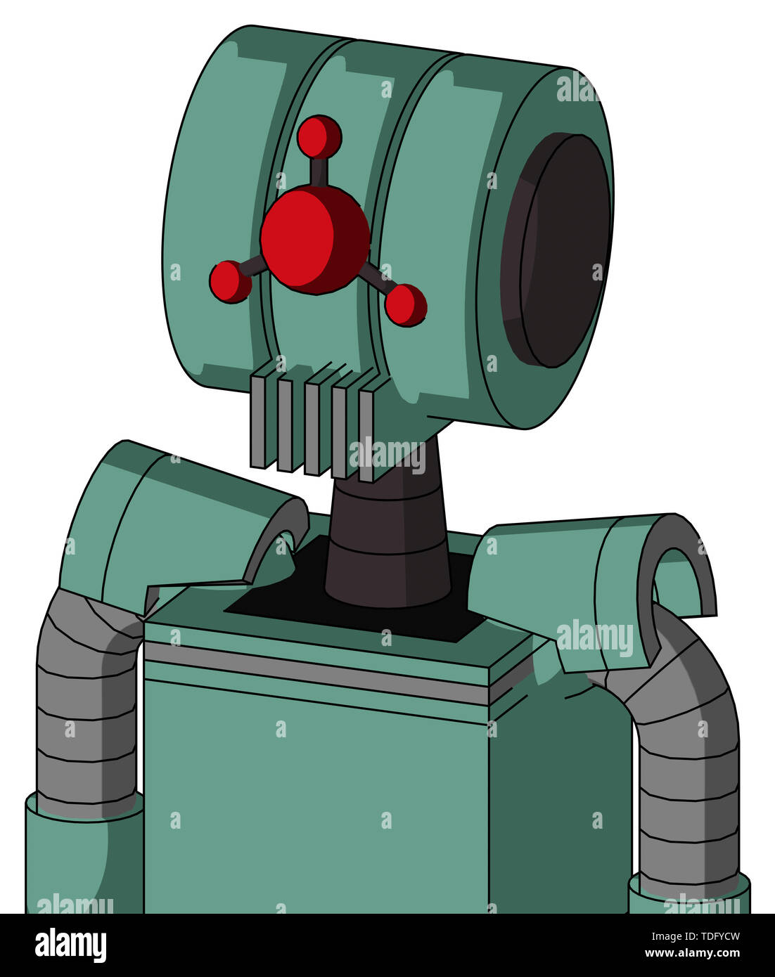 Portrait style green mech with multi-toroid head and vent mouth and ...