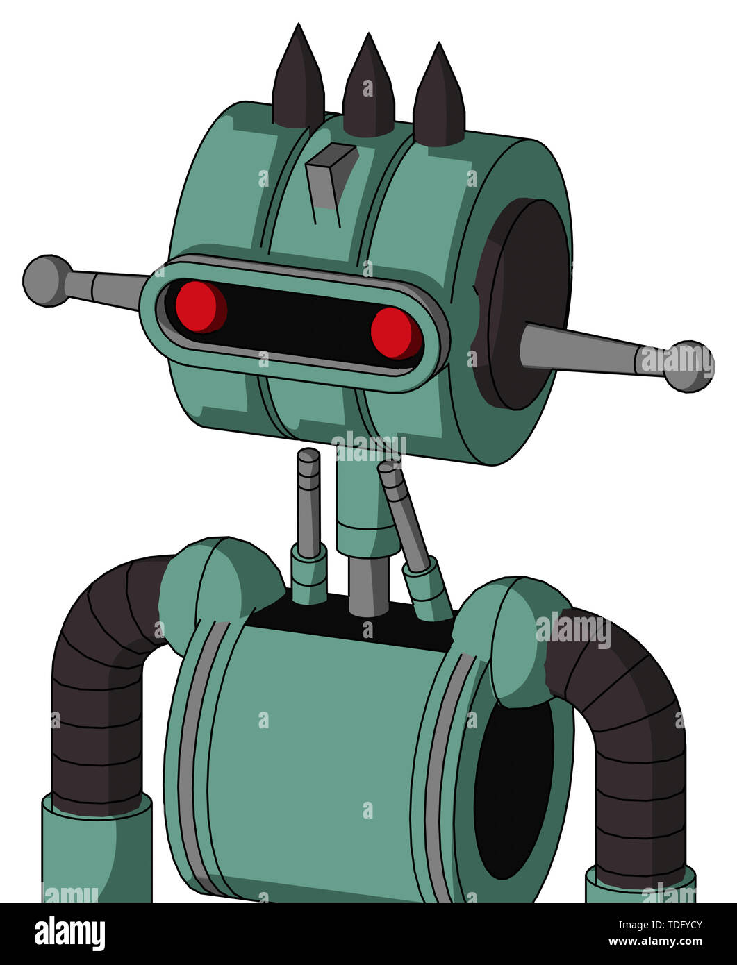 Portrait style green mech with multi-toroid head and visor eye and ...
