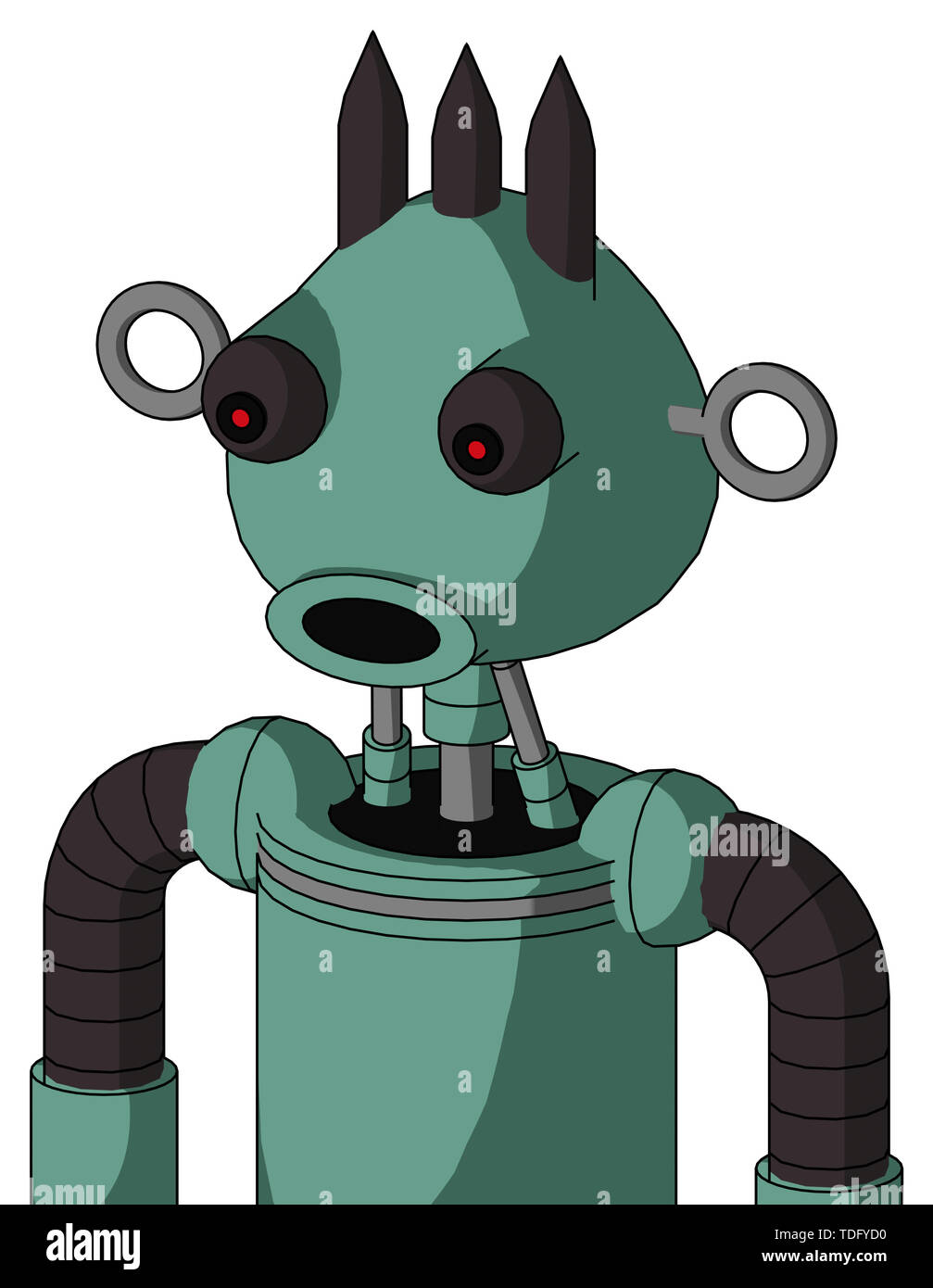 Portrait style green mech with rounded head and round mouth and red ...