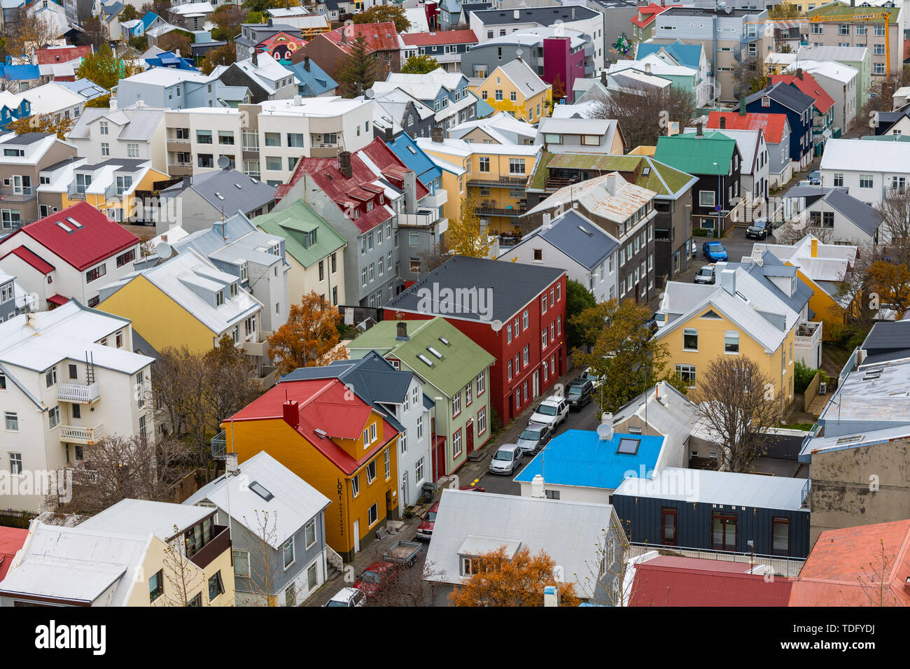 Overlooking colorful houses in the beautiful and lovely Icelandic ...