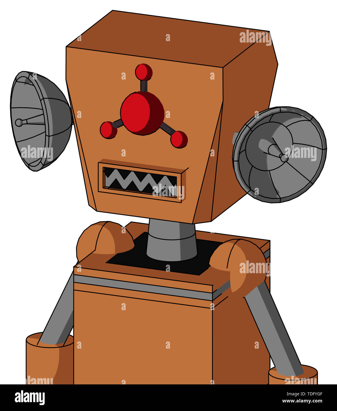 Portrait style orange droid with box head and square mouth and cyclops ...