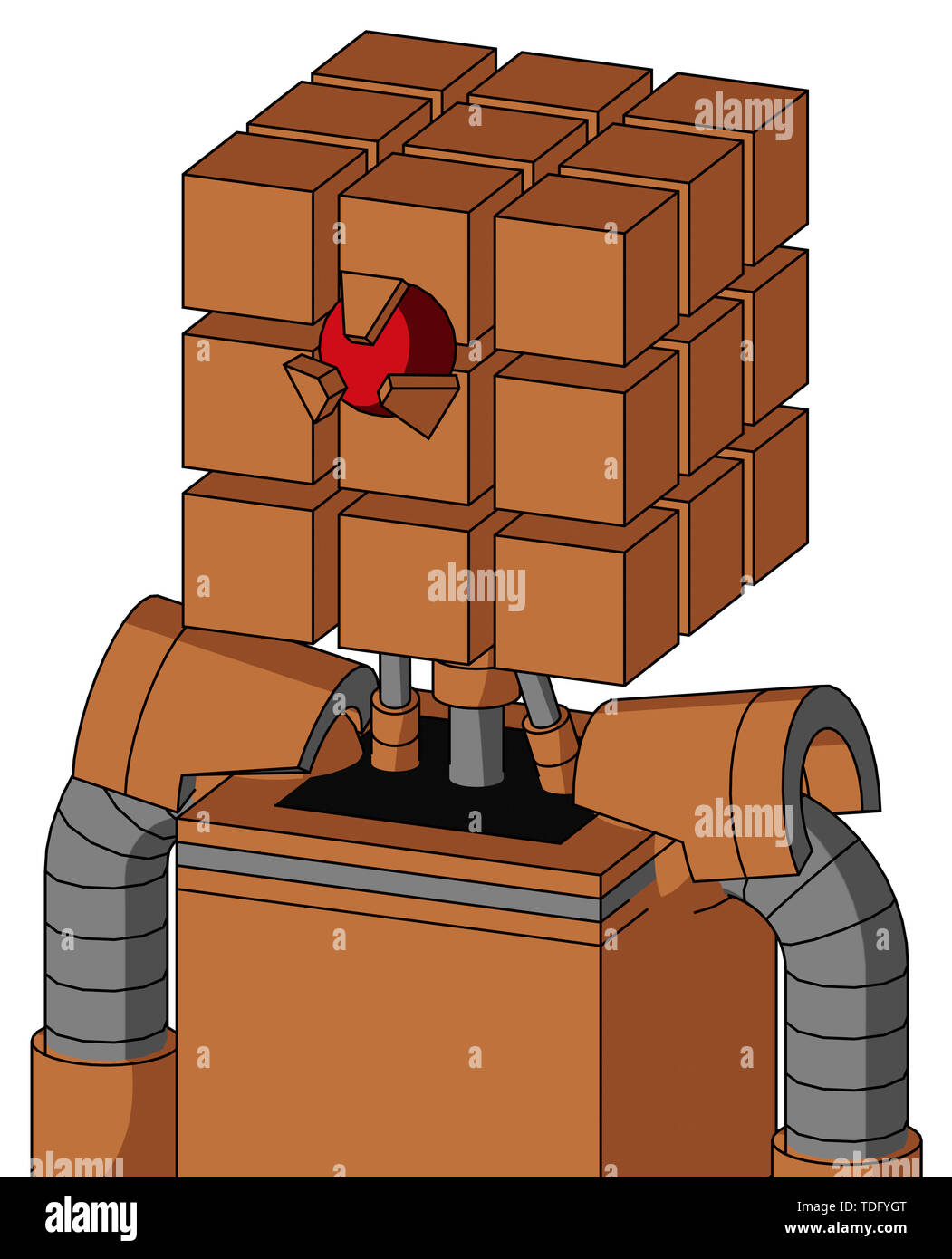 Portrait style orange droid with cube head and angry cyclops eye Stock ...