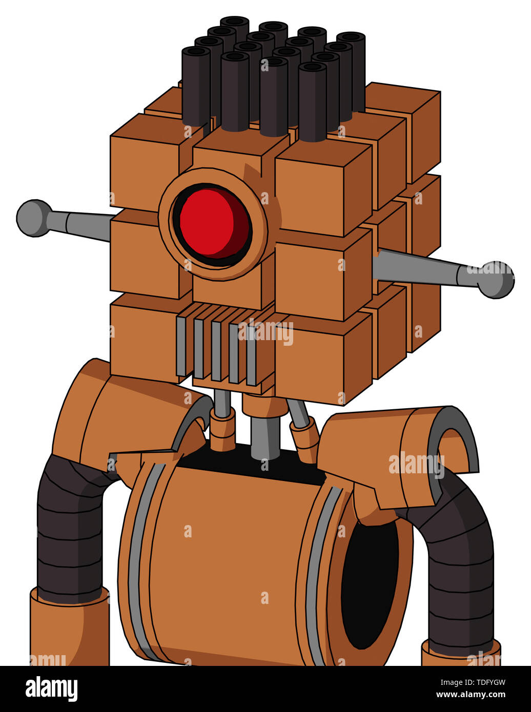 Portrait style orange droid with cube head and vent mouth and cyclops ...