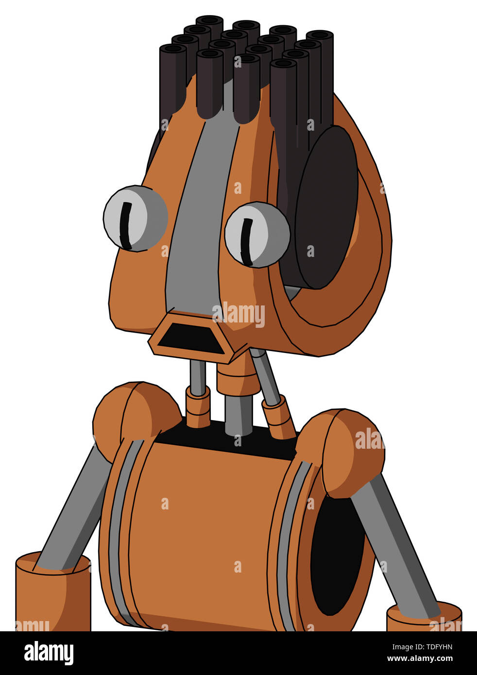Portrait style orange droid with droid head and sad mouth and two eyes ...