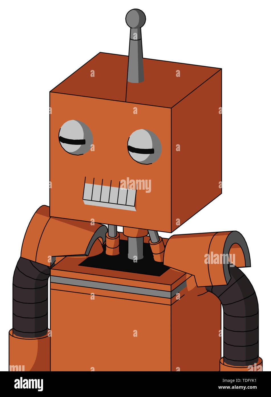 Portrait style orange mech with box head and teeth mouth and two eyes ...