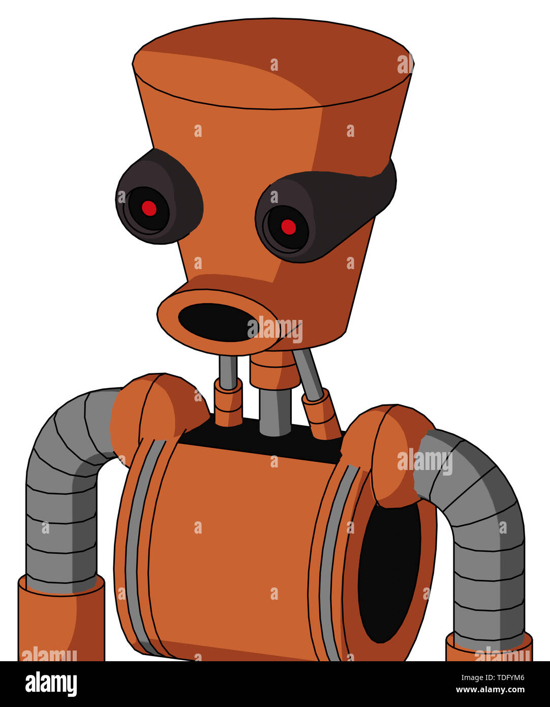 Portrait style orange mech with cylinder-conic head and round mouth and ...