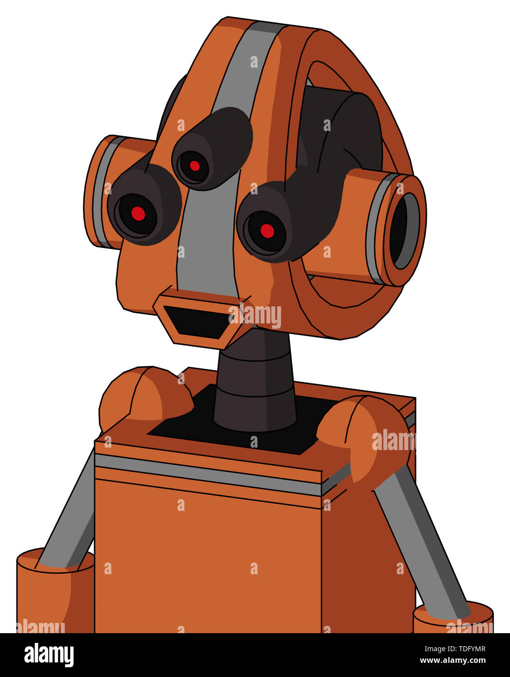 Portrait style orange mech with droid head and happy mouth and three ...