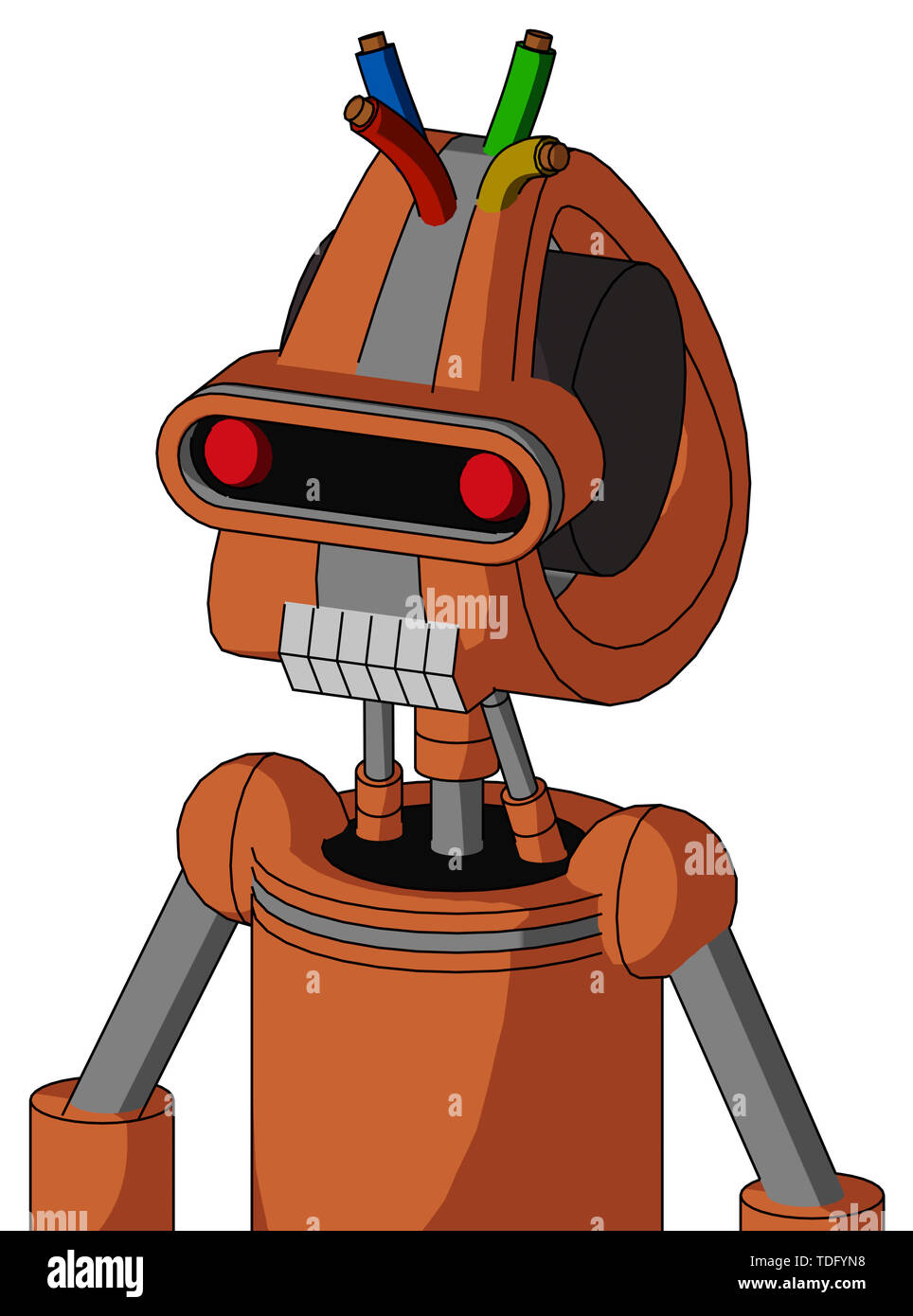 Portrait style orange mech with droid head and teeth mouth and visor ...