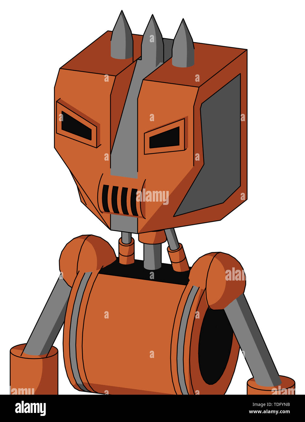 Portrait style orange mech with mechanical head and speakers mouth and ...