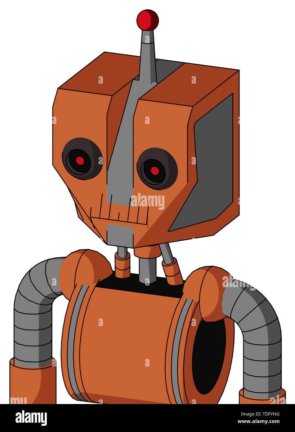 Portrait style orange mech with mechanical head and toothy mouth and ...