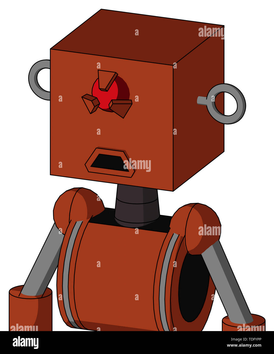 Portrait style orange robot with box head and sad mouth and angry ...