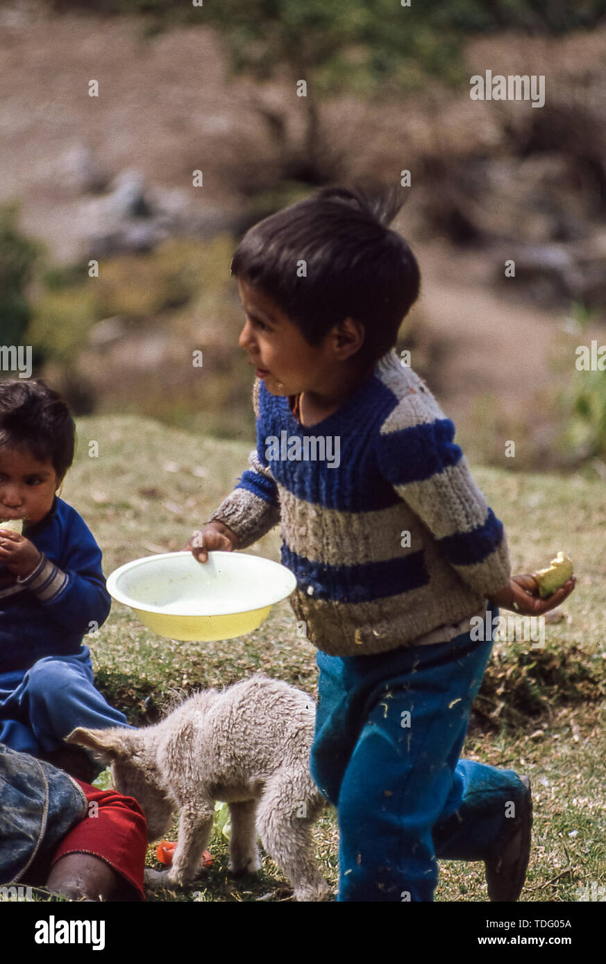 Child of a village along the Inca Trail towards Machu Picchu Stock ...