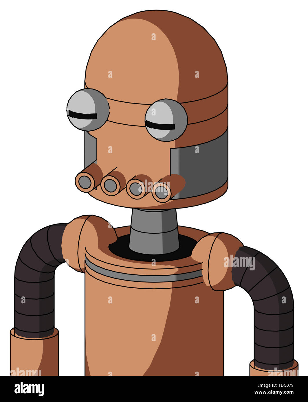 Portrait style peach robot with dome head and pipes mouth and two eyes ...