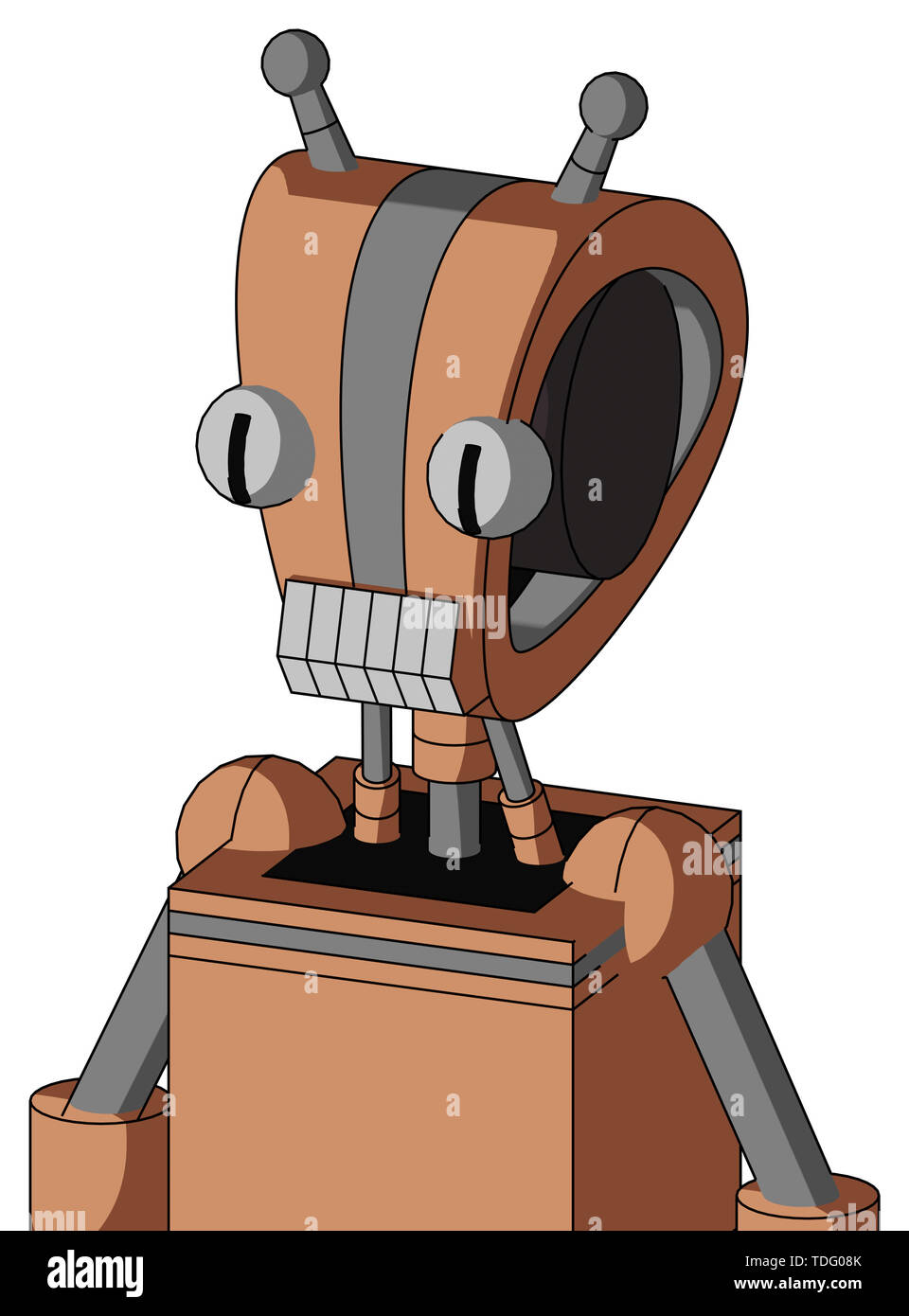 Portrait style peach robot with droid head and teeth mouth and two eyes ...