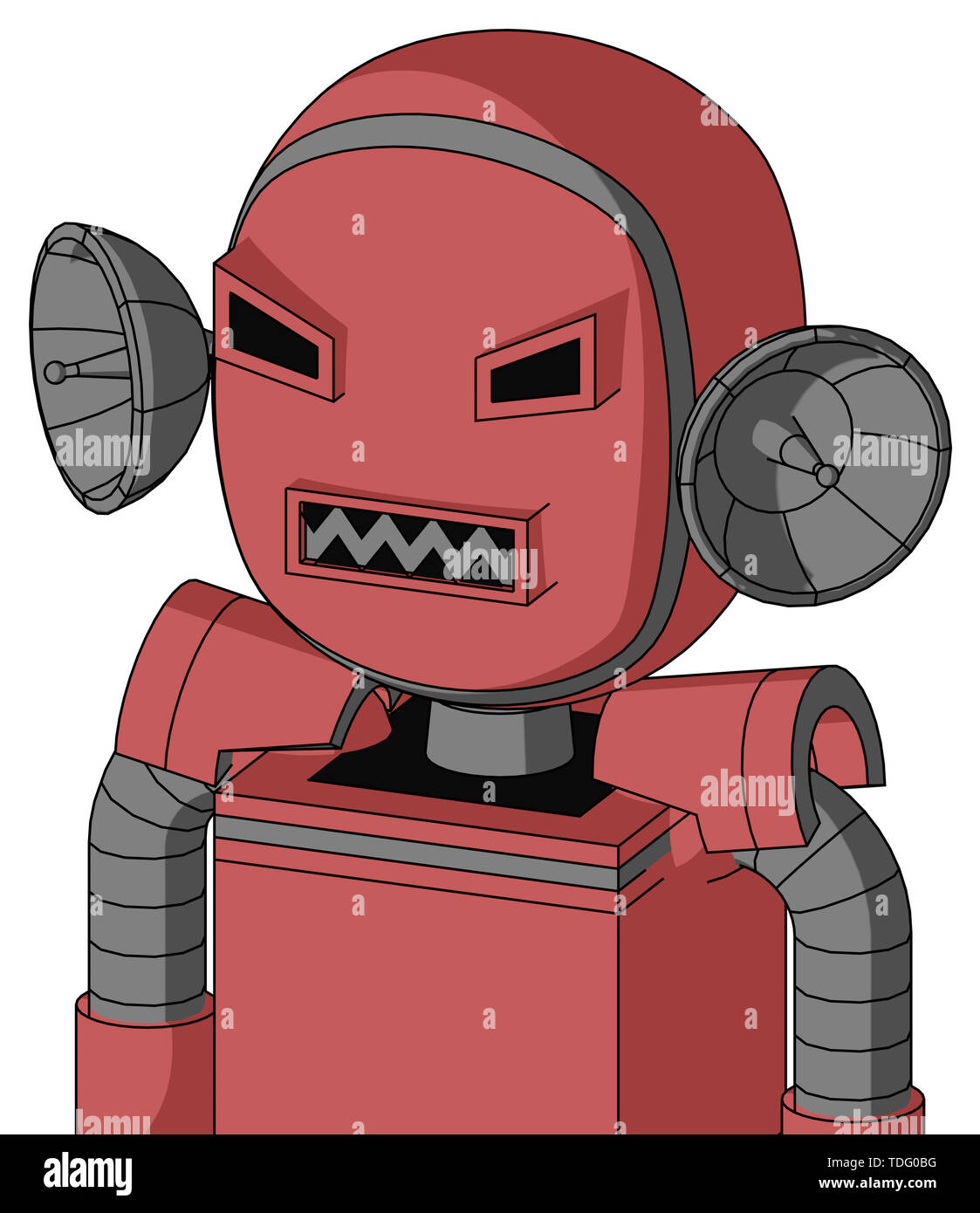 Portrait style pinkish mech with bubble head and square mouth and angry ...