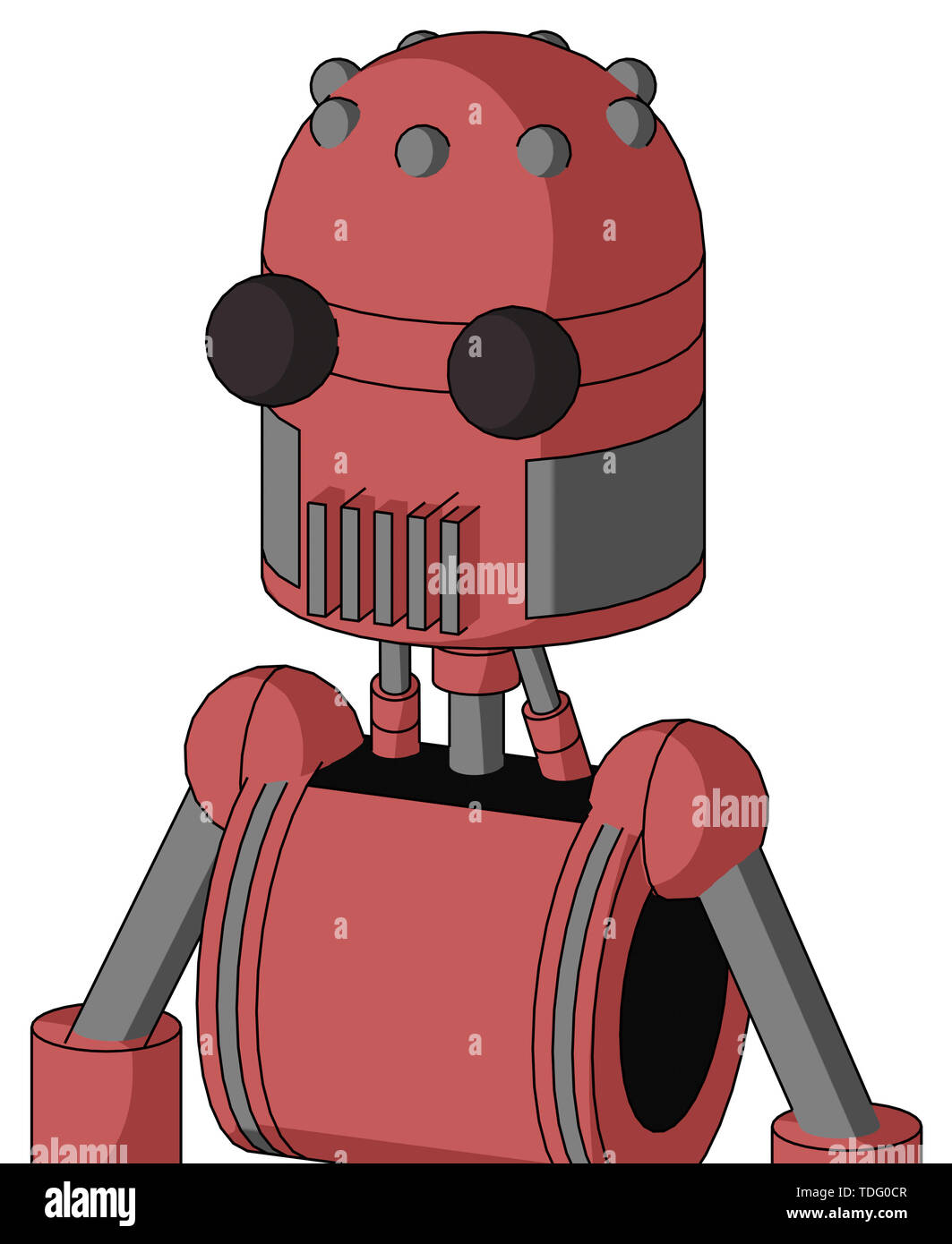Portrait style pinkish mech with dome head and vent mouth and two eyes ...