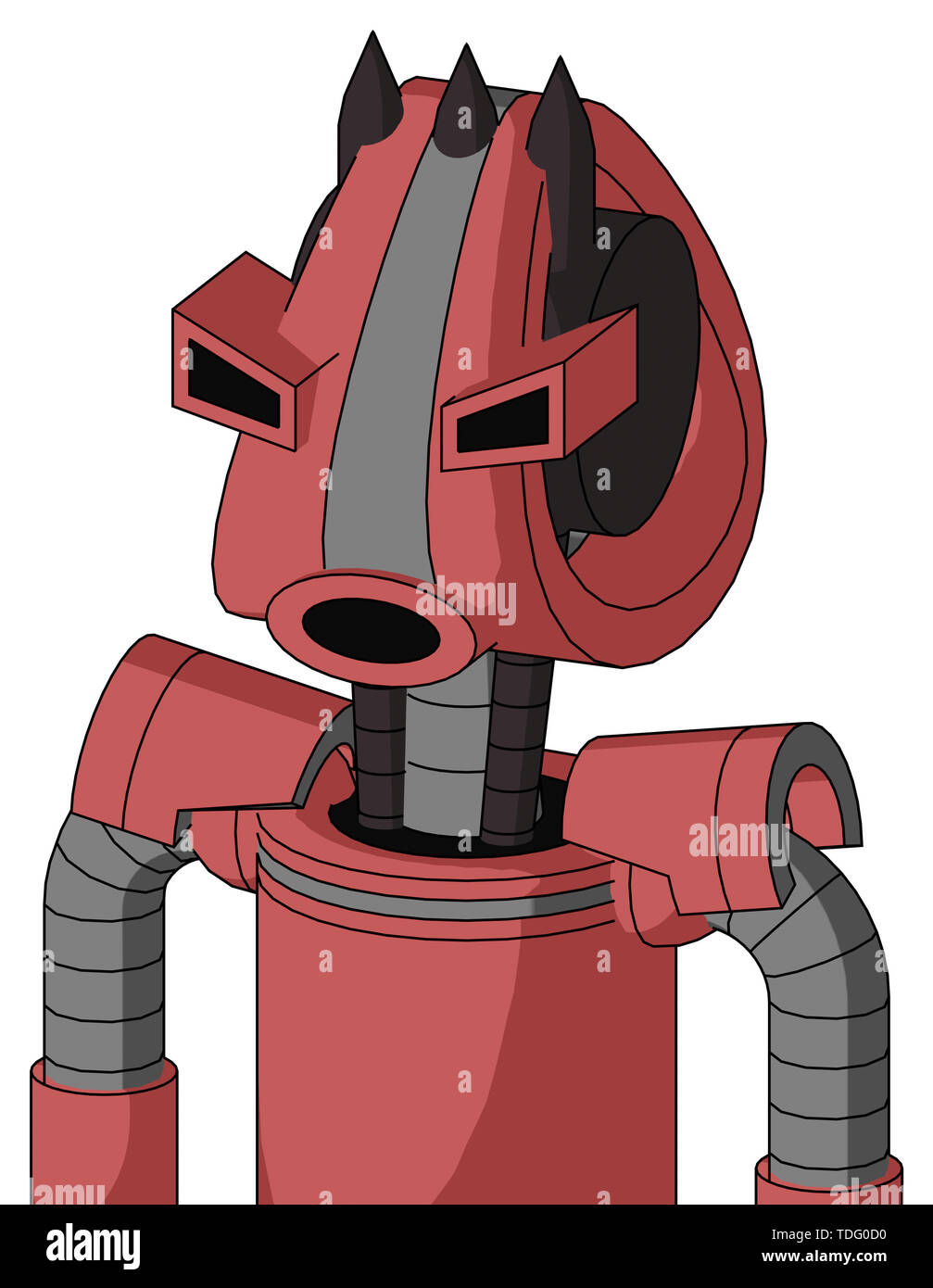 Portrait style pinkish mech with droid head and round mouth and angry ...