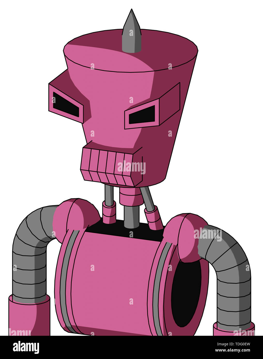 Portrait style pink robot with cylinder-conic head and toothy mouth and ...