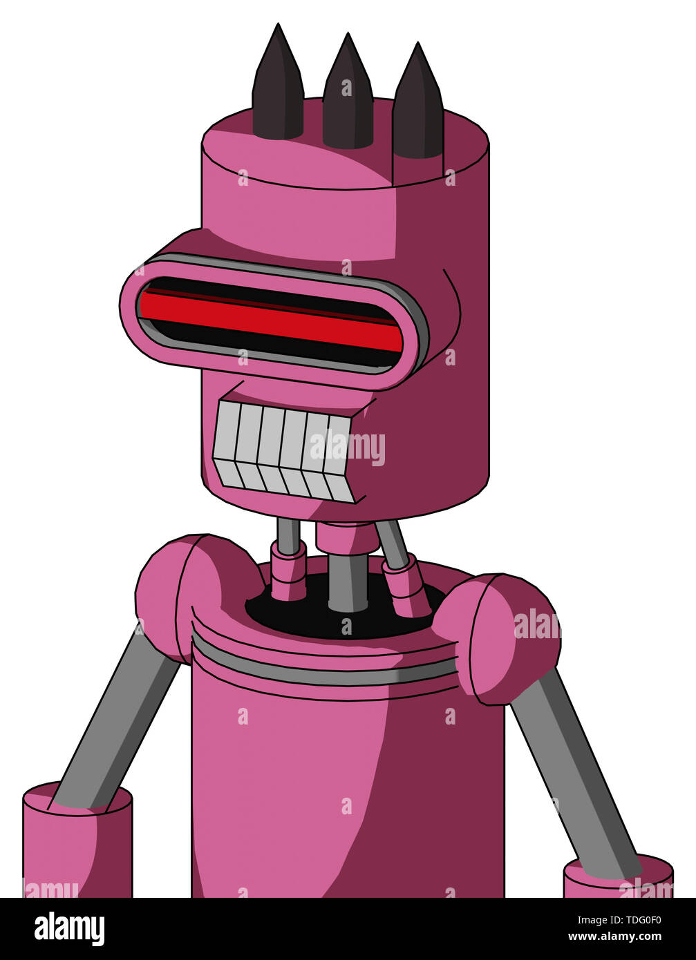 Portrait style pink robot with cylinder head and teeth mouth and visor ...