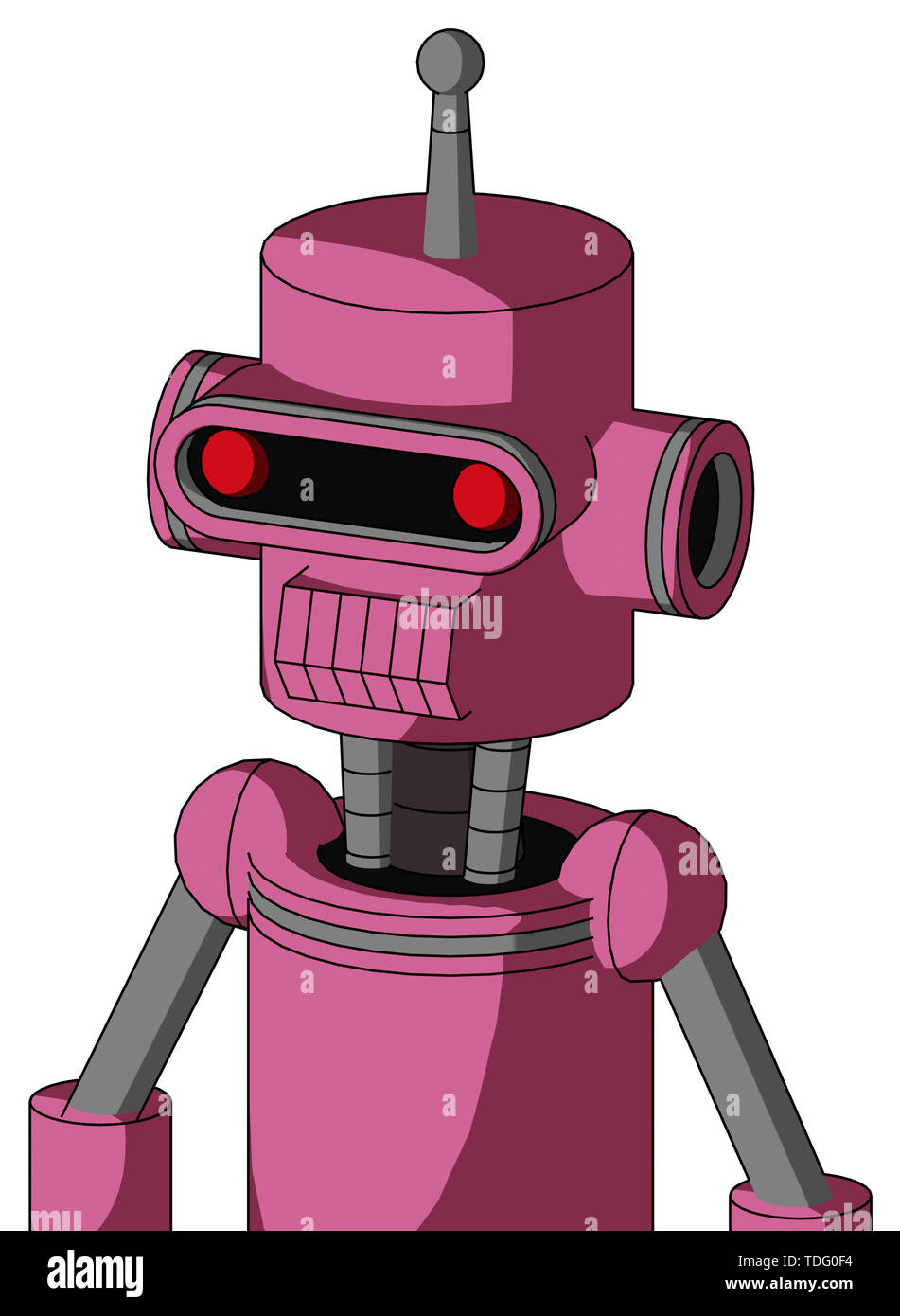 Portrait style pink robot with cylinder head and toothy mouth and visor ...