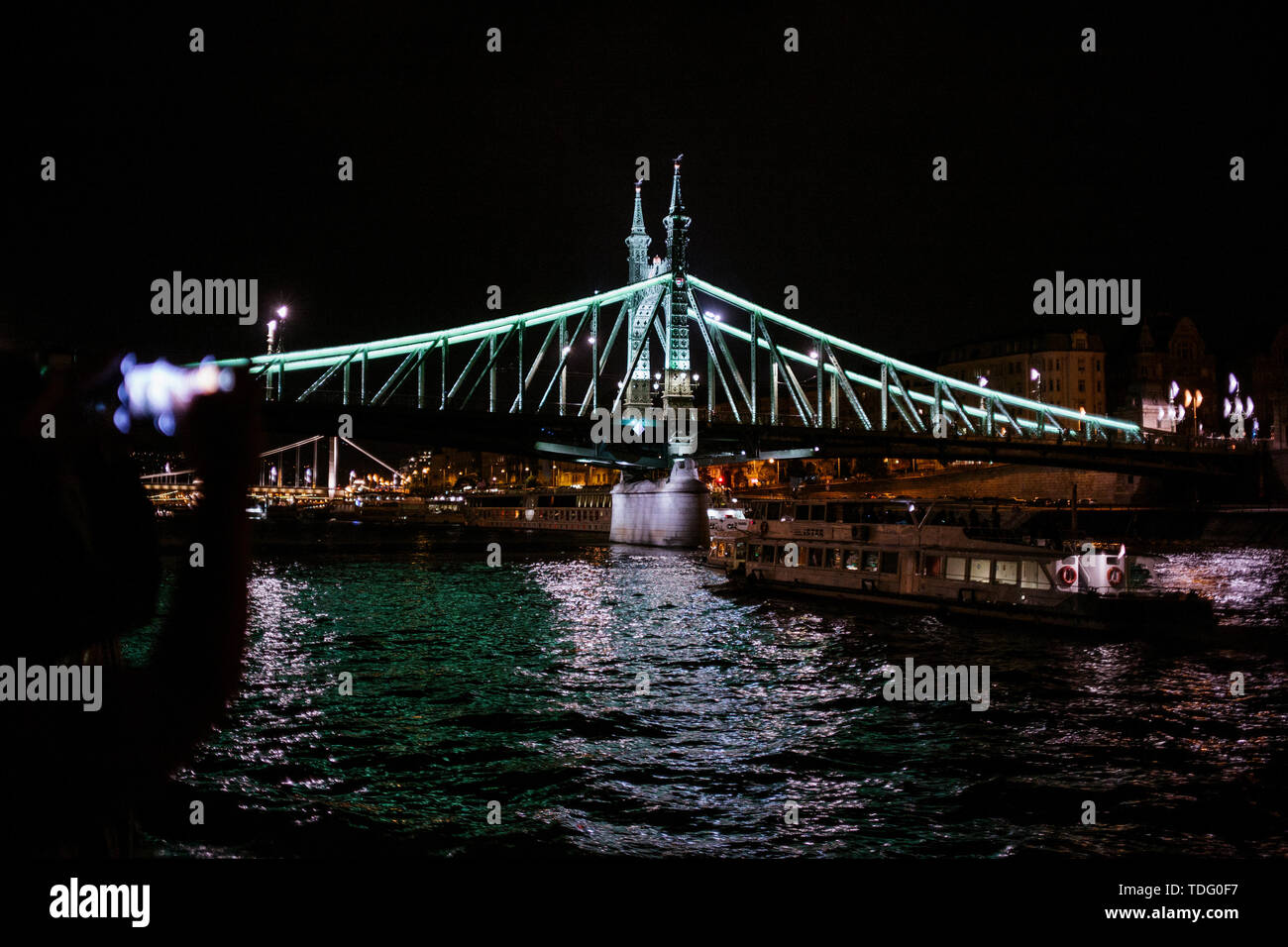 The Szechenyi Chain Bridge in Budapest, Hungary at night Stock Photo ...