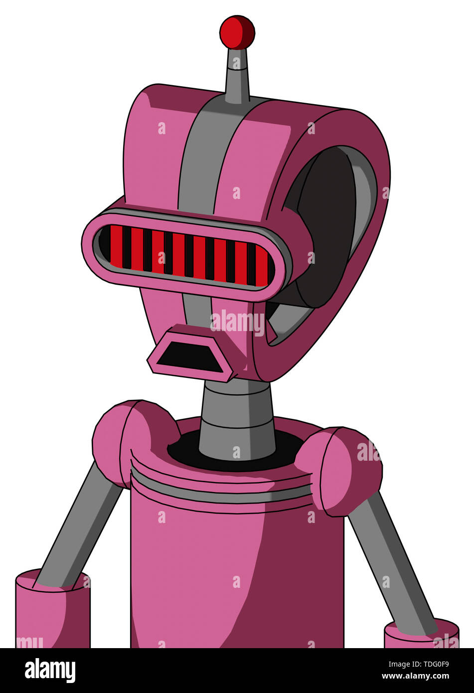 Portrait style pink robot with droid head and sad mouth and visor eye ...