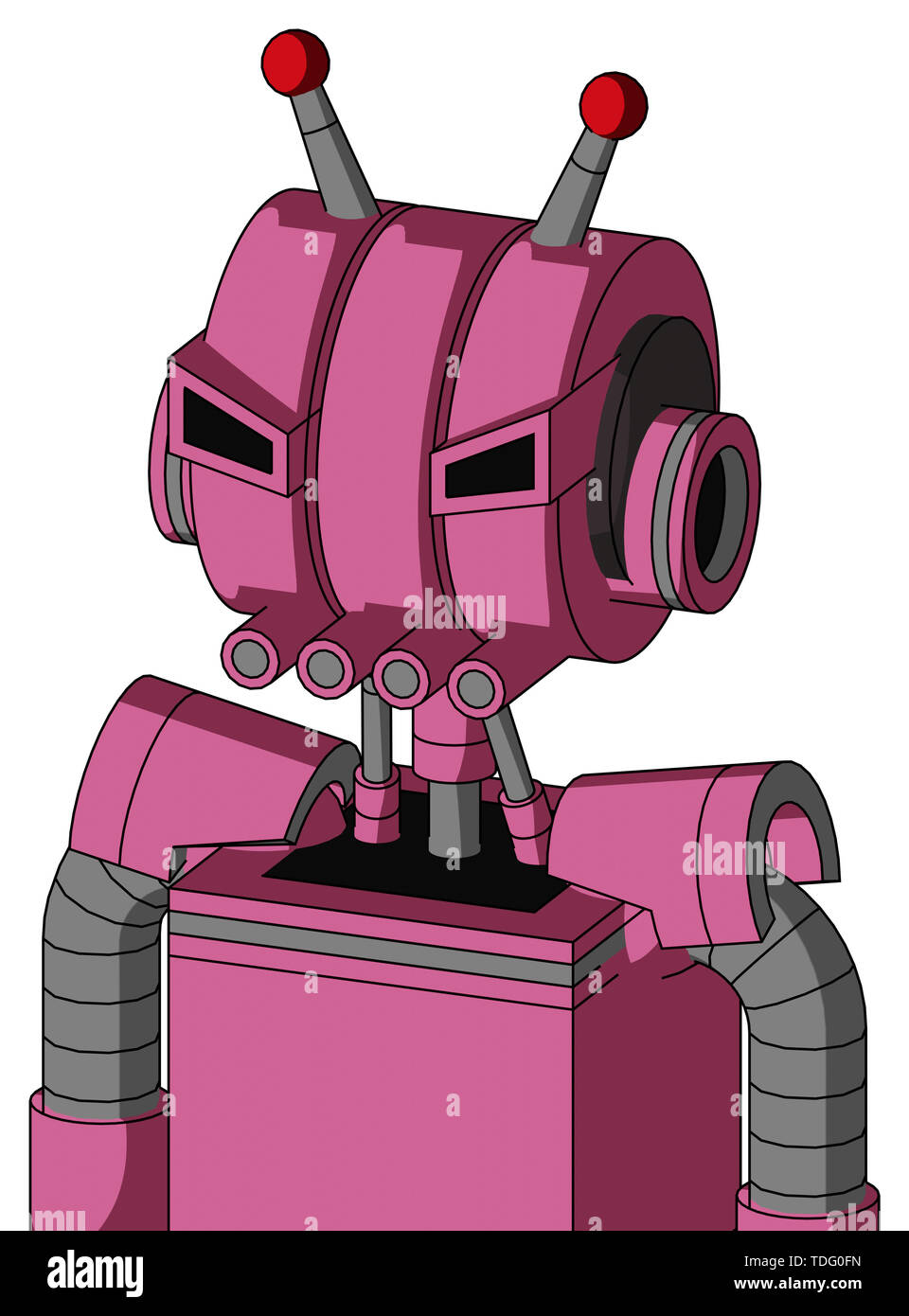 Portrait style pink robot with multi-toroid head and pipes mouth and ...