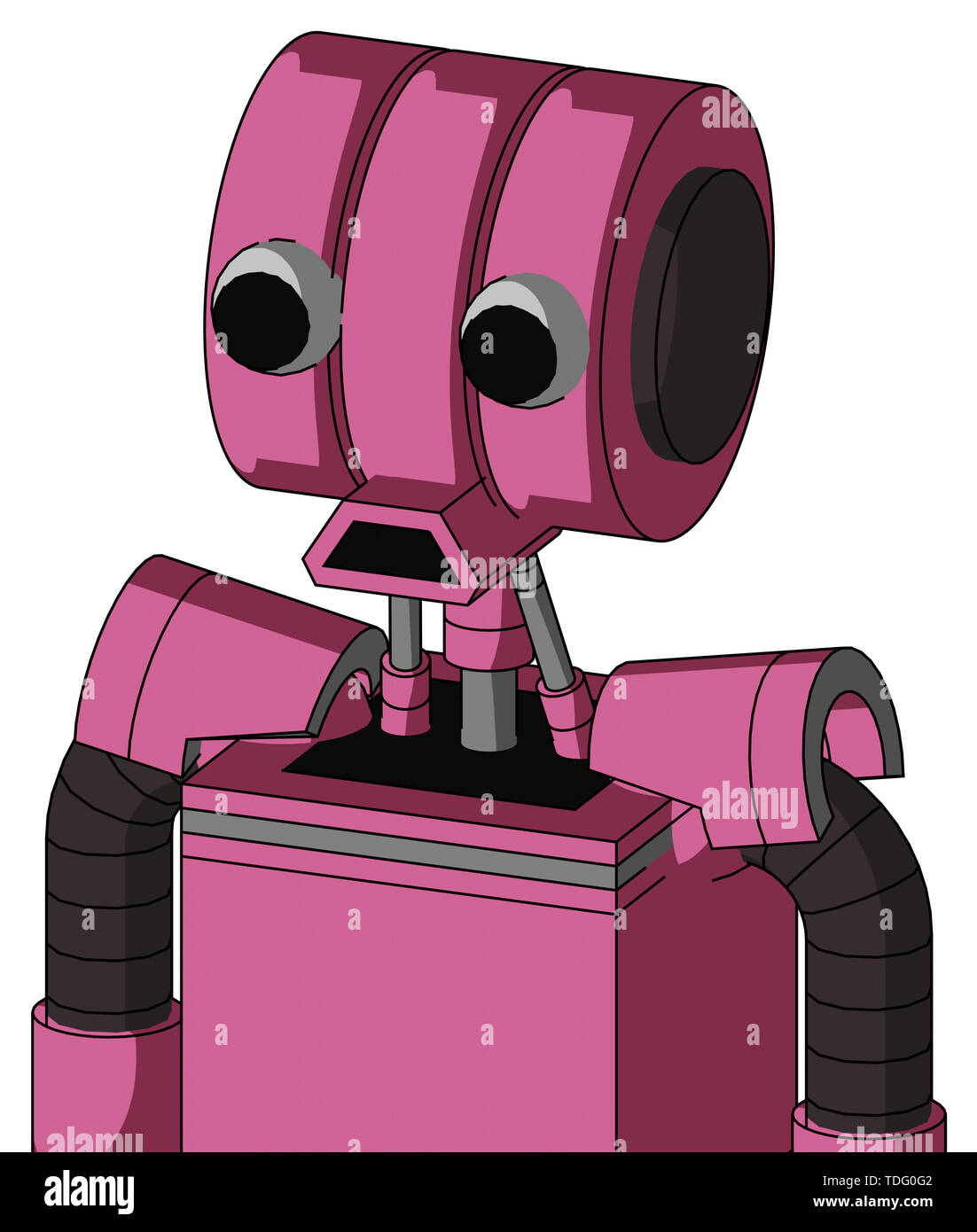 Portrait style pink robot with multi-toroid head and sad mouth and two ...
