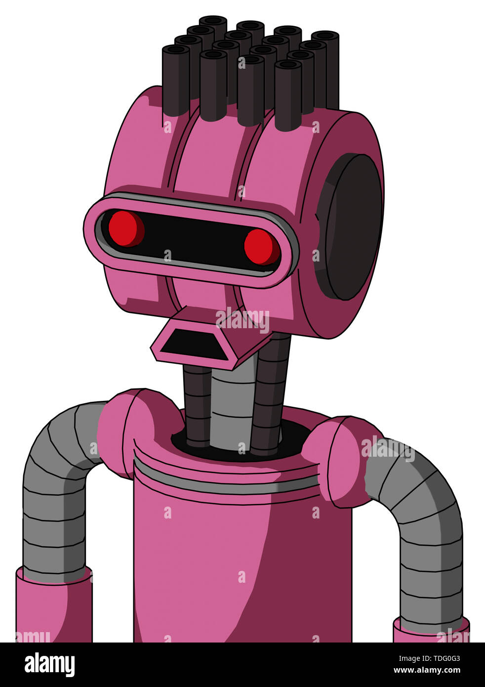 Portrait style pink robot with multi-toroid head and sad mouth and ...