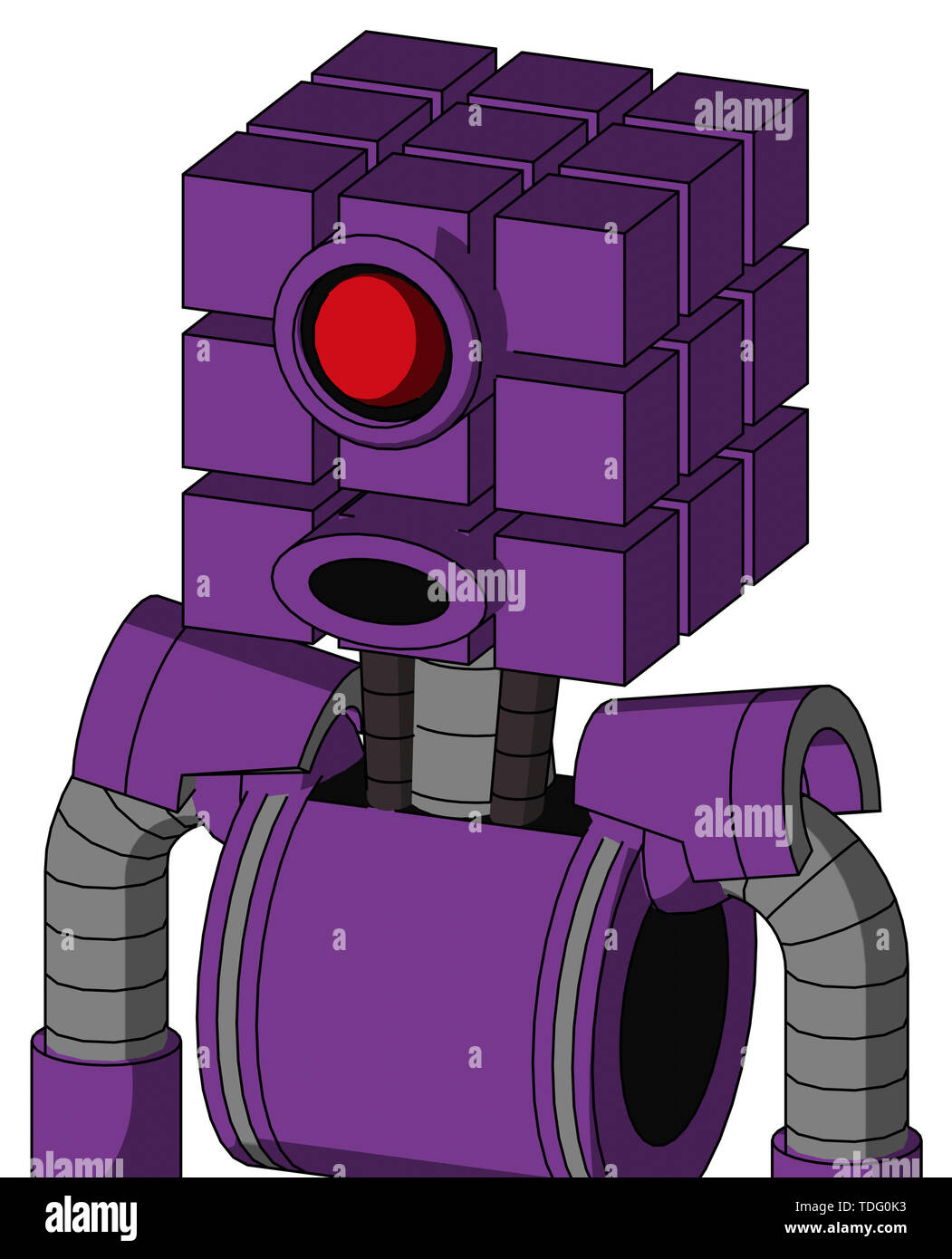 Portrait style purple automaton with cube head and round mouth and ...