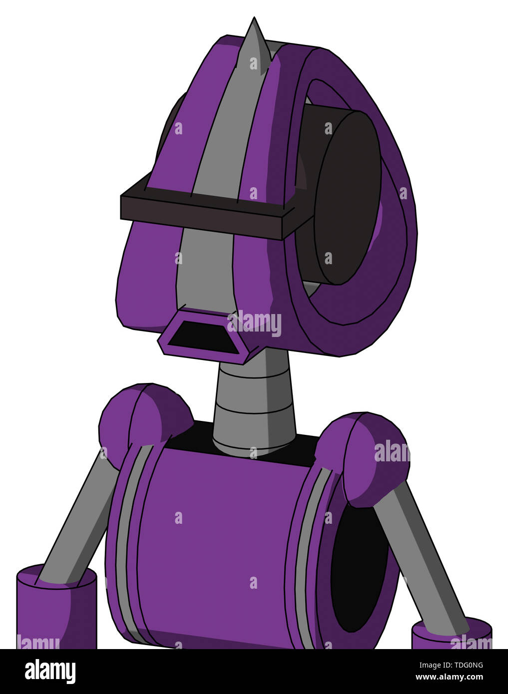 Portrait style purple automaton with droid head and sad mouth and black ...