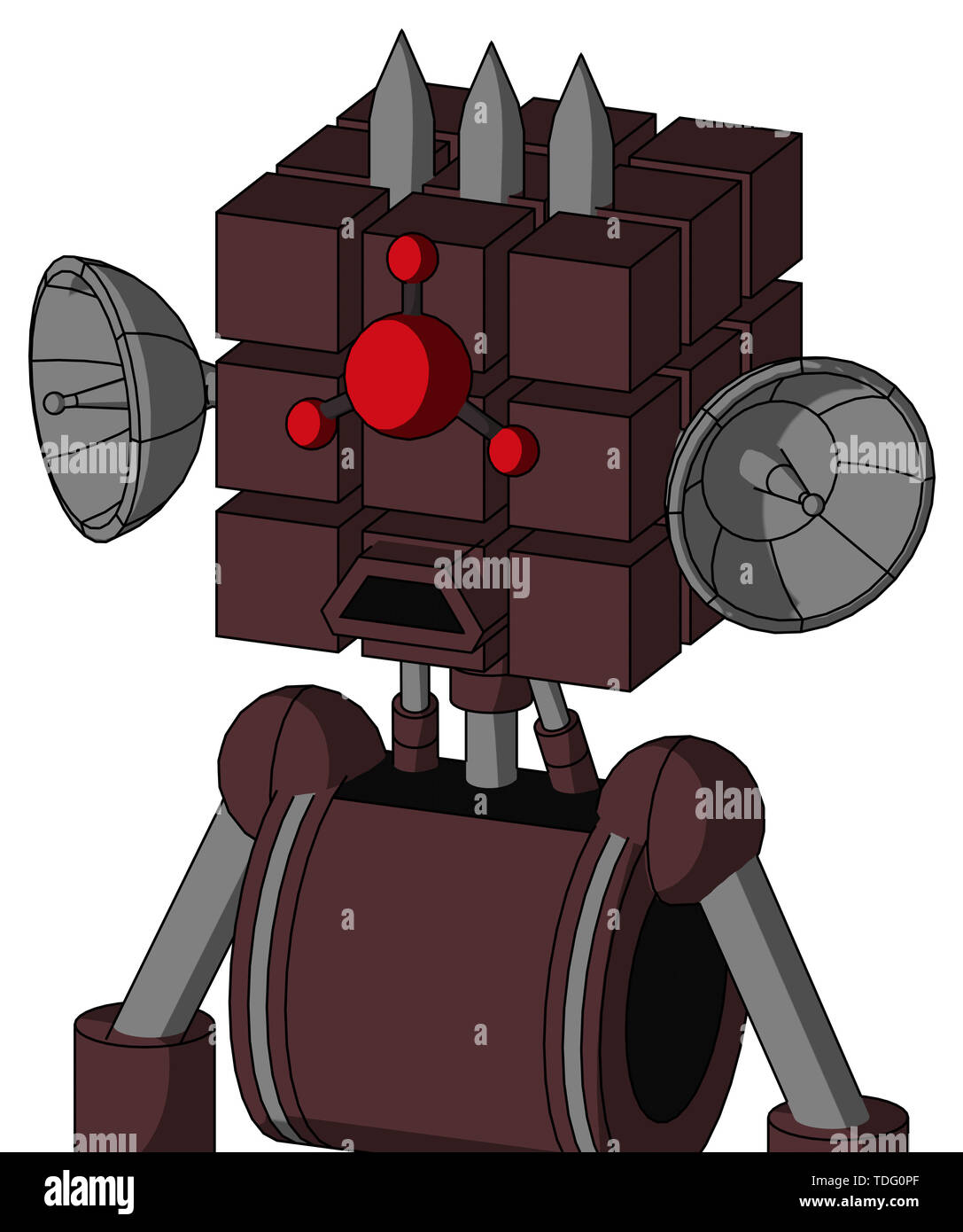 Portrait style purple droid with cube head and sad mouth and cyclops ...