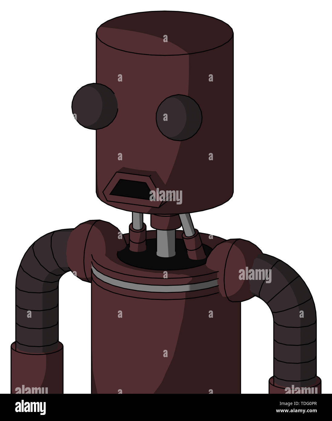 Portrait style purple droid with cylinder head and sad mouth and two ...