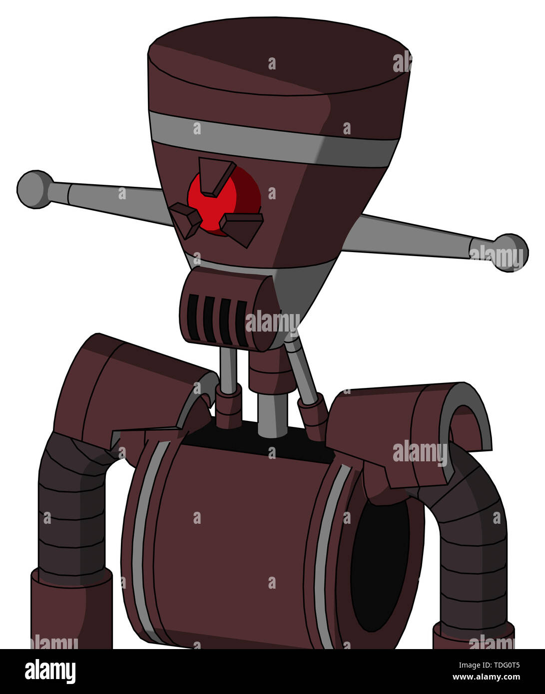 Portrait style purple droid with vase head and speakers mouth and angry ...