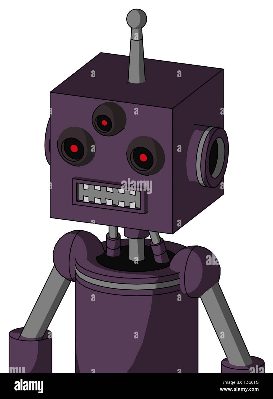 Portrait style purple mech with box head and square mouth and three ...