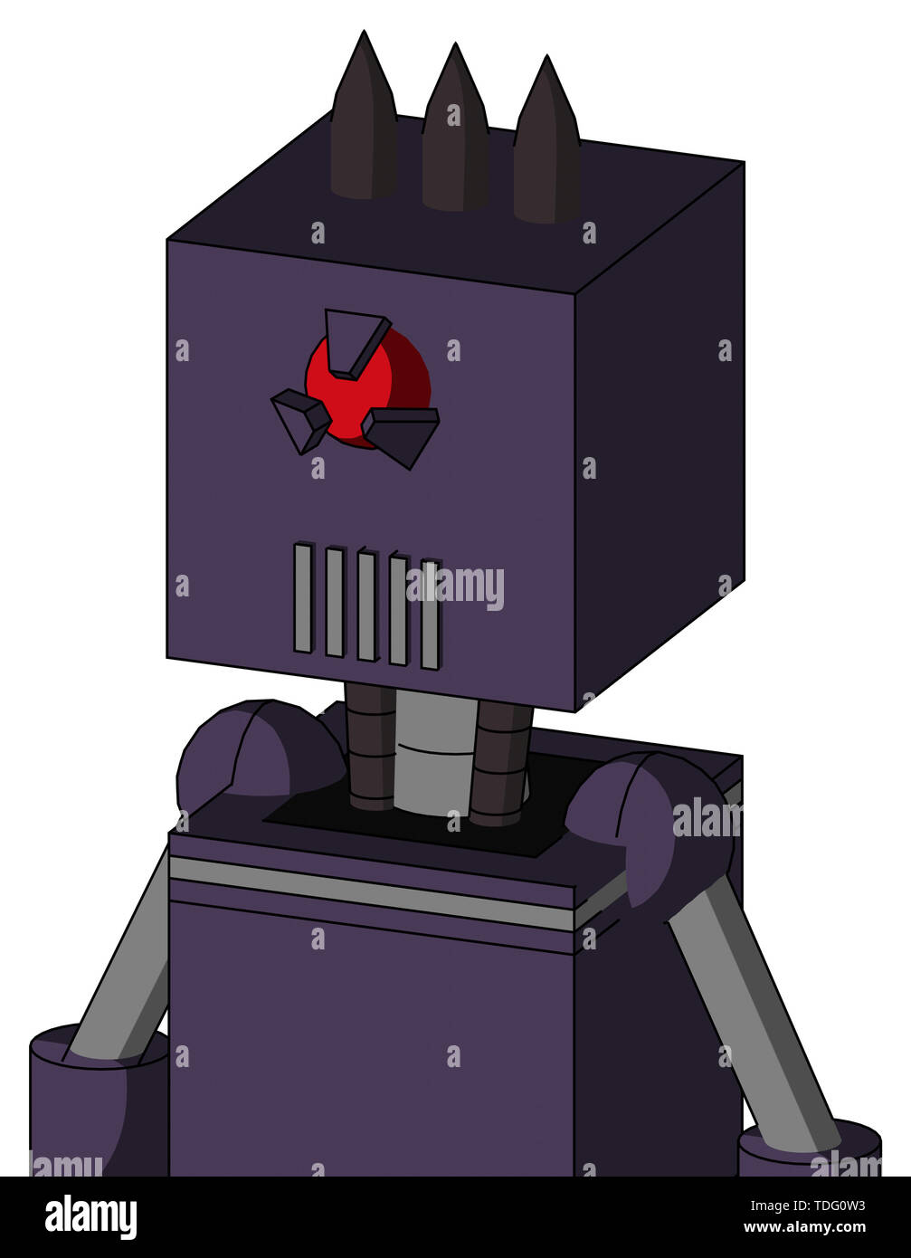 Portrait style purple mech with box head and vent mouth and angry ...