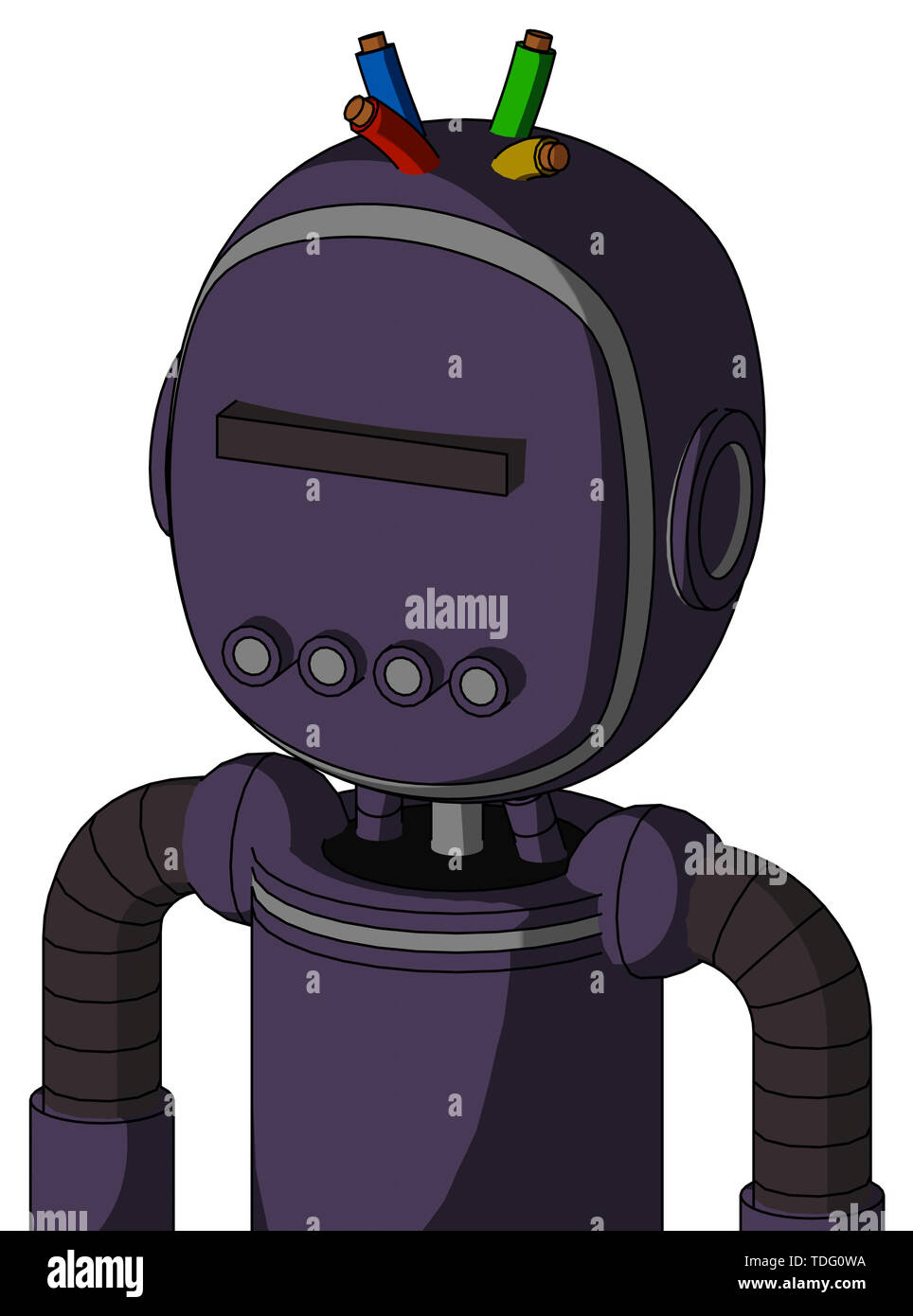 Portrait style purple mech with bubble head and pipes mouth and black ...