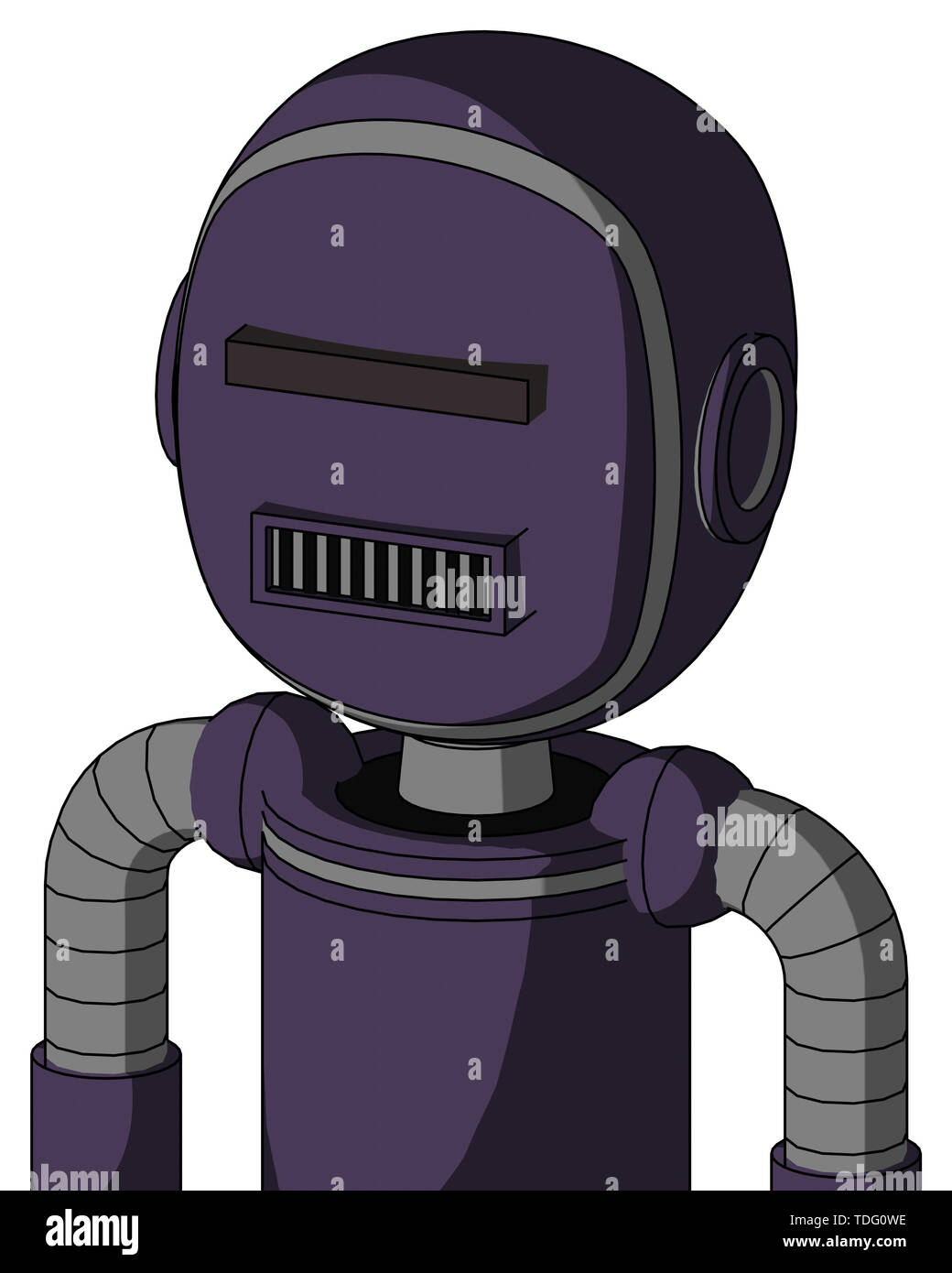 Portrait style purple mech with bubble head and square mouth and black ...