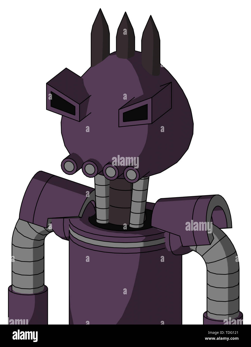 Portrait style purple mech with rounded head and pipes mouth and angry ...