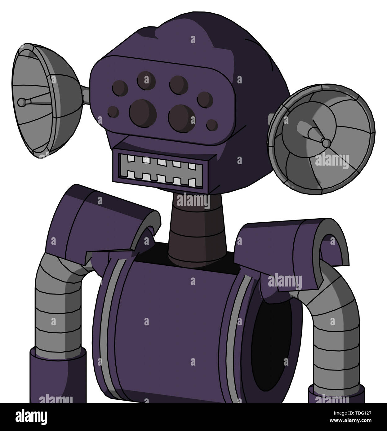 Portrait style purple mech with rounded head and square mouth and bug ...