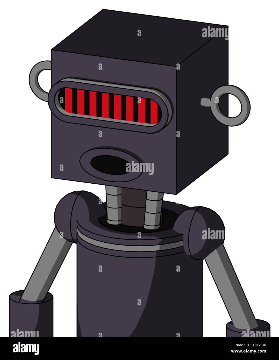 Portrait style purple robot with box head and round mouth and visor eye ...