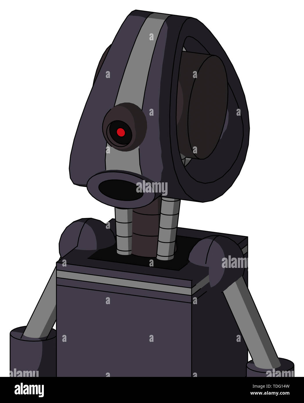 Portrait style purple robot with droid head and round mouth and black ...