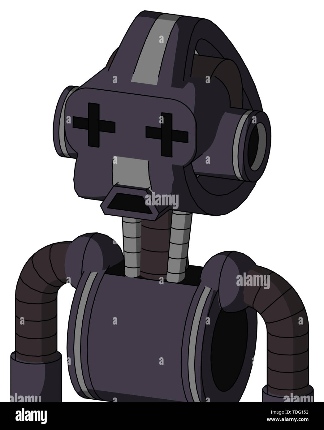 Portrait style purple robot with droid head and sad mouth and plus sign ...