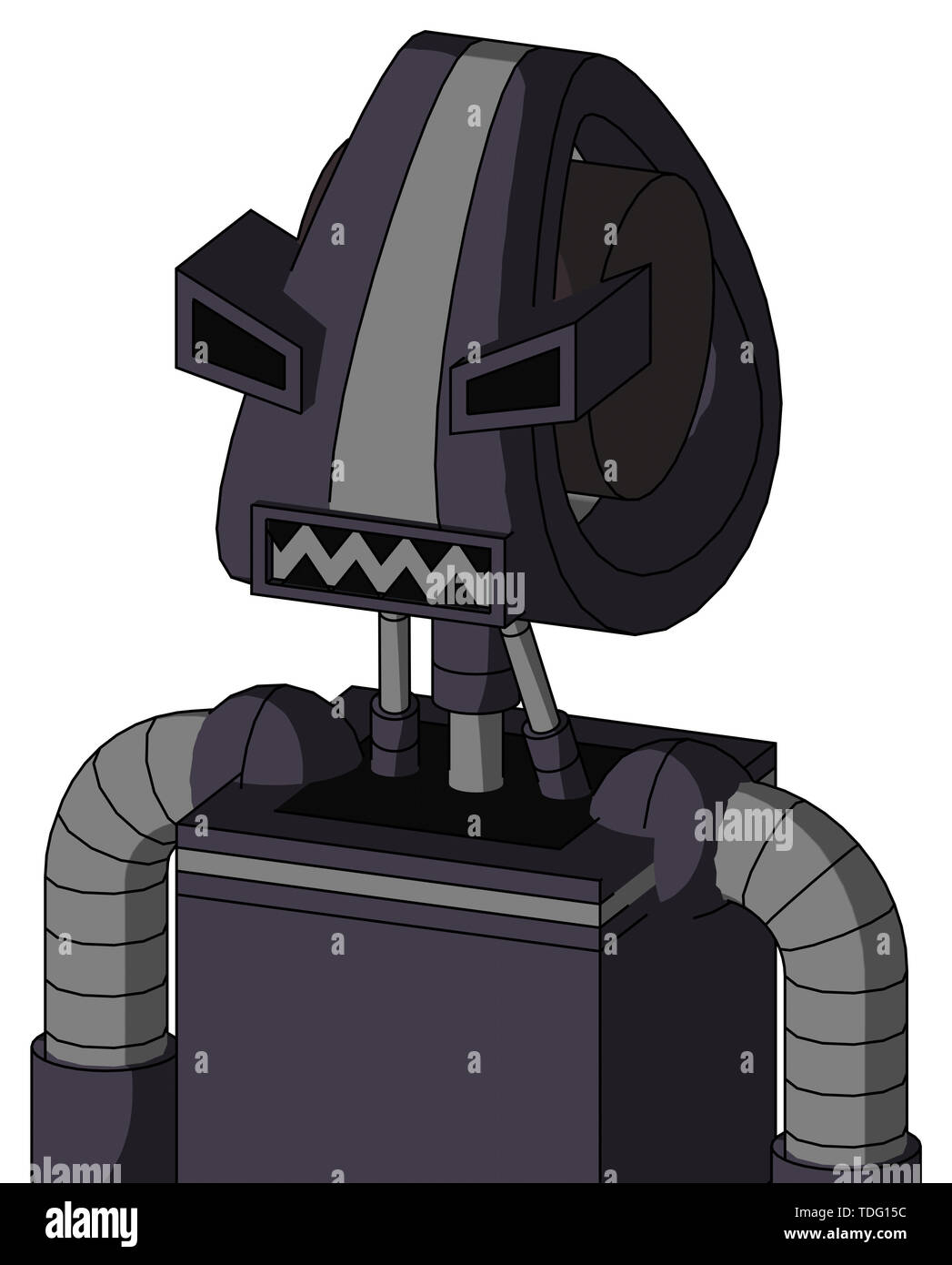Portrait style purple robot with droid head and square mouth and angry ...